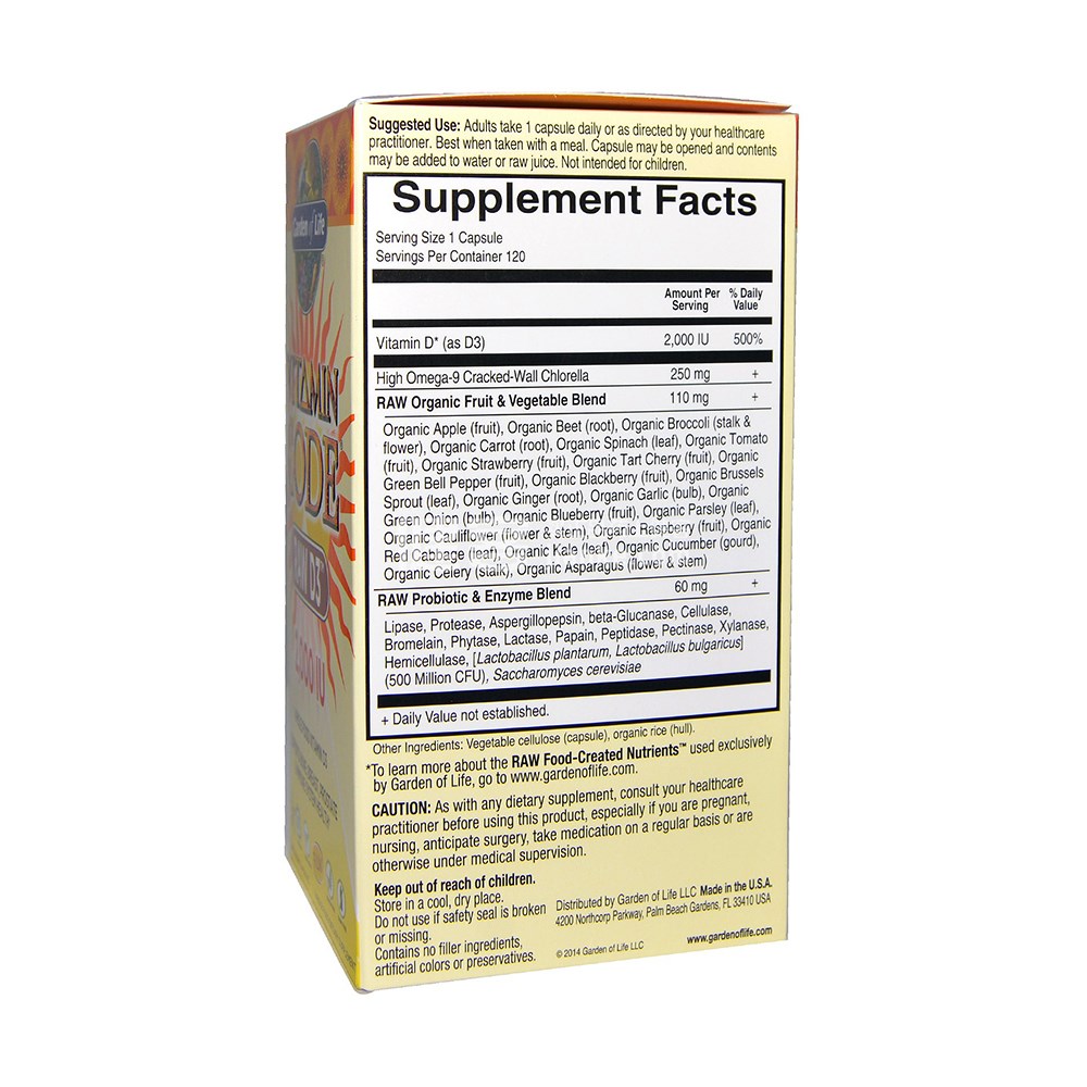 Garden of Life Vitamin Code Raw D3(60粒)(Vitamin Code Raw D3) _说明书_作用_效果_价格_方舟健客网上药店